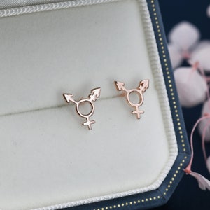 Trans Symbol Stud Earrings in Sterling Silver, Silver Gold or Rose Gold ...