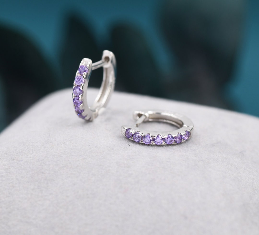 Amethyst Purple CZ Huggie Hoops in Sterling Silver, Silver or Gold ...