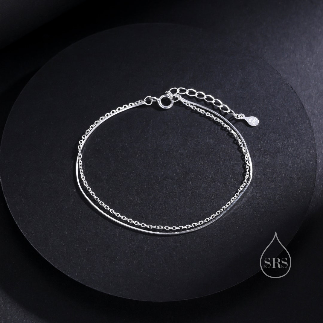 Double Layer Bracelet in Sterling Silver, Dainty Chain Snake Chain ...