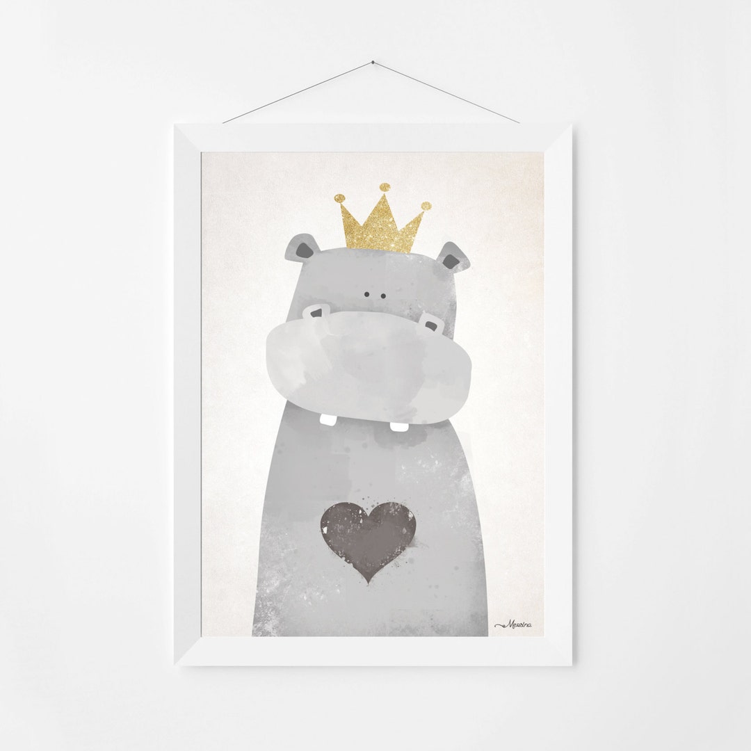 Poster Print Wall Art. Illustration Art With Cute Hippo. Kids & Nursery ...