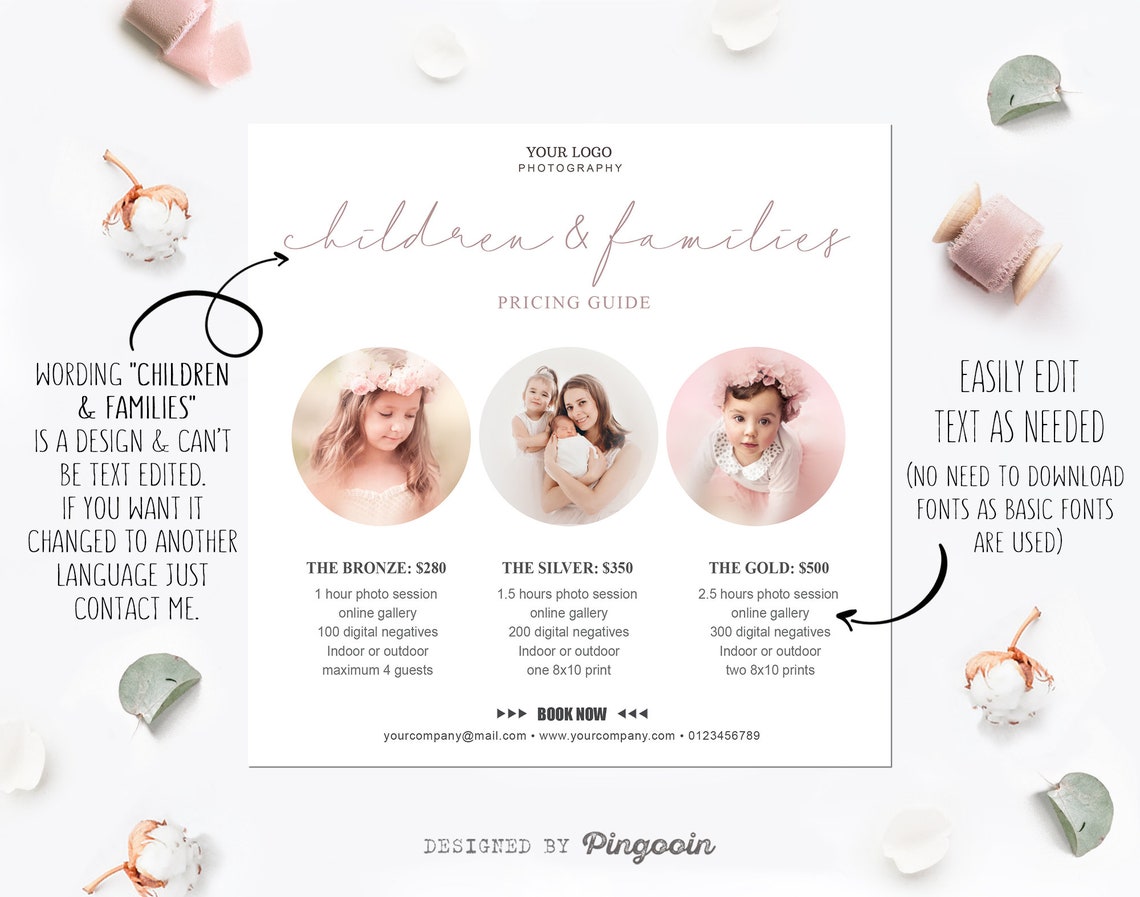 Price List Template. Children & Families Photography Pricing | Etsy