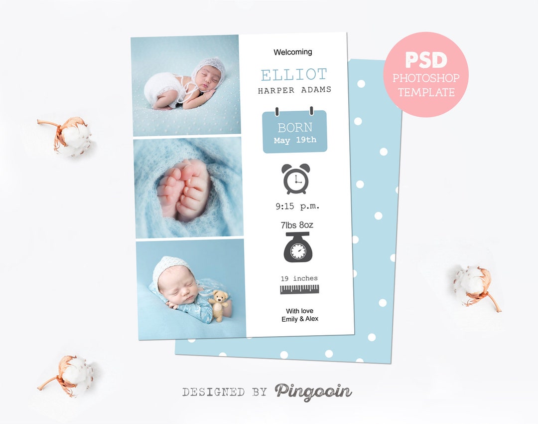 Birth Announcement Template. Newborn Card. Baby Announcement. Newborn ...