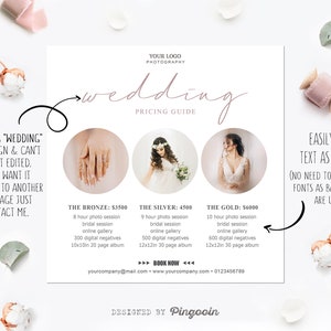 Wedding Price List Template. Wedding Photography Price Guide. - Etsy
