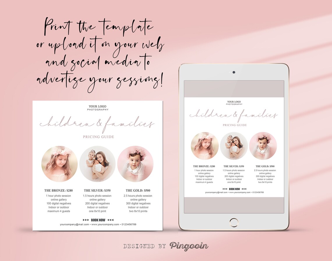 Price List Template. Children & Families Photography Pricing | Etsy