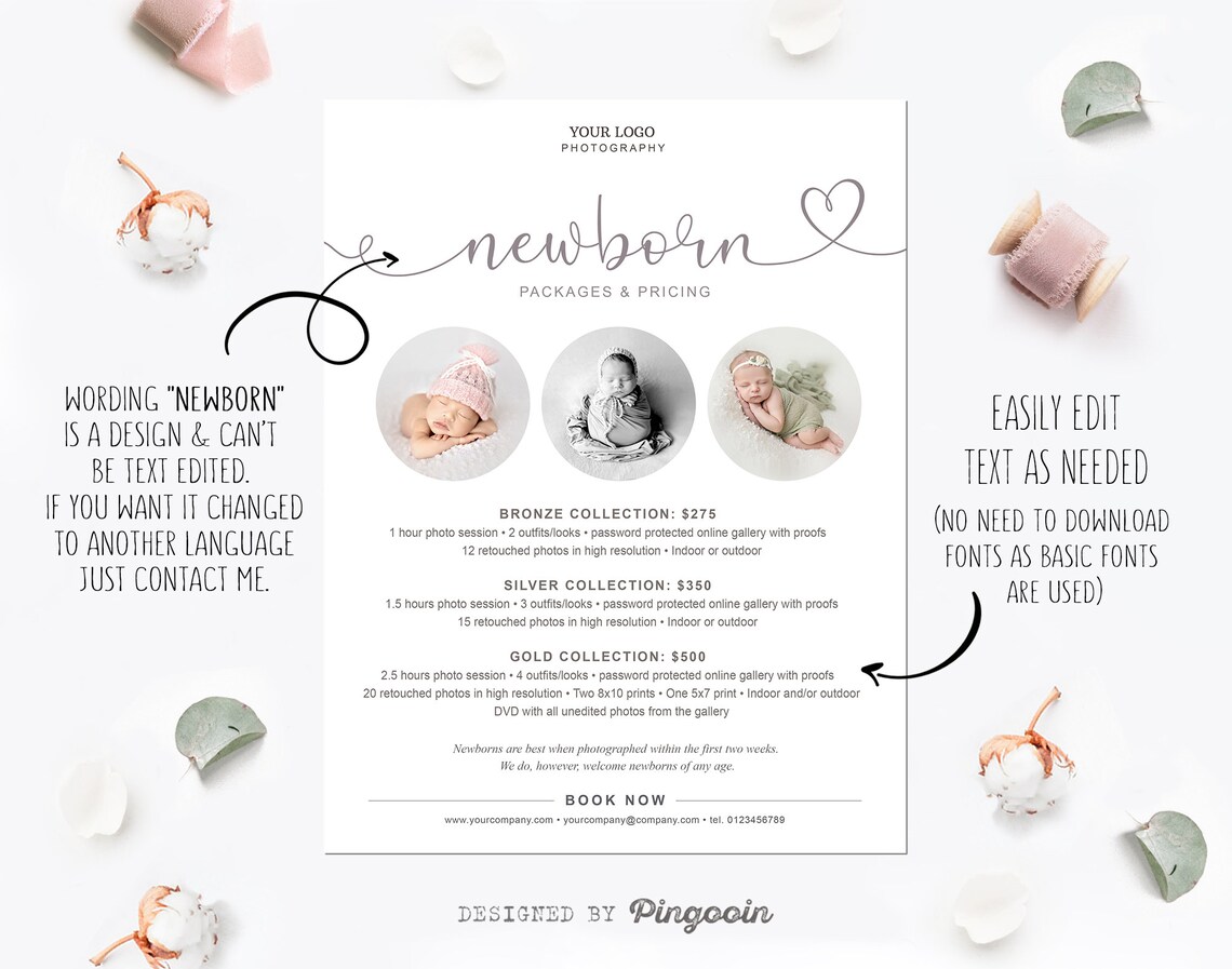 Newborn Photography Price List Template. Newborn Mini Session. | Etsy