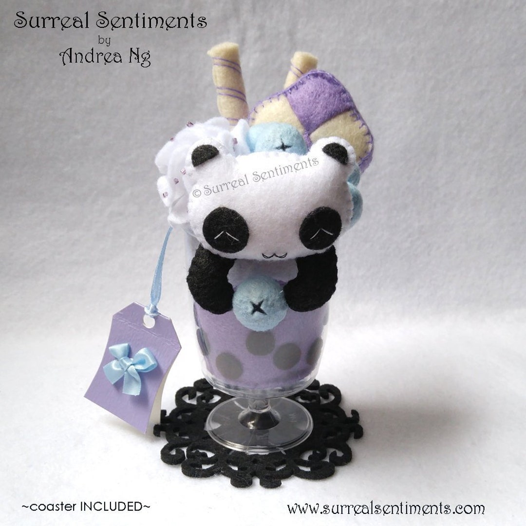 Blueberry Bubble Tea Panda Plush Boba Tea Gift Card Kawaii Panda Gift ...