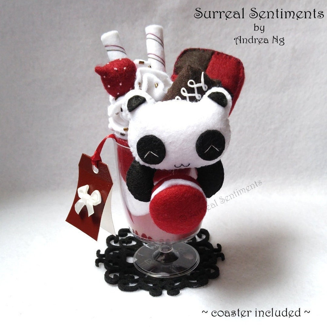 Red Velvet Panda Sundae Felt Dessert Panda Cafe Decor Red Velvet ...