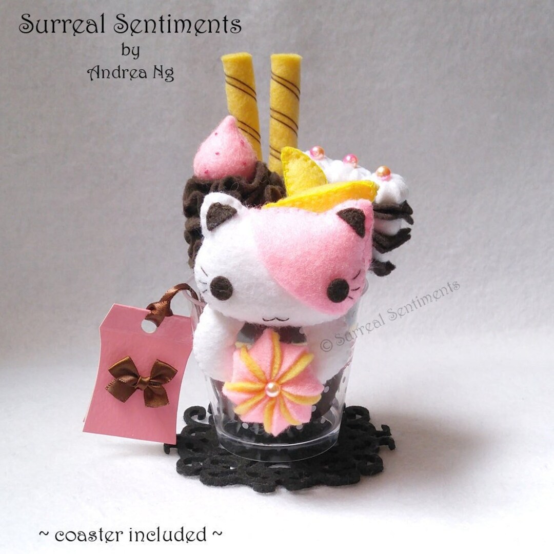 Chocolate Mango Strawberry Calico Cat Parfait Kawaii Felt Cafe ...