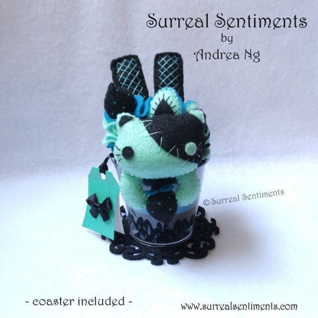 Black and Green Stitch Cat Parfait Zombie Cat Decor Strawberry Parfait ...