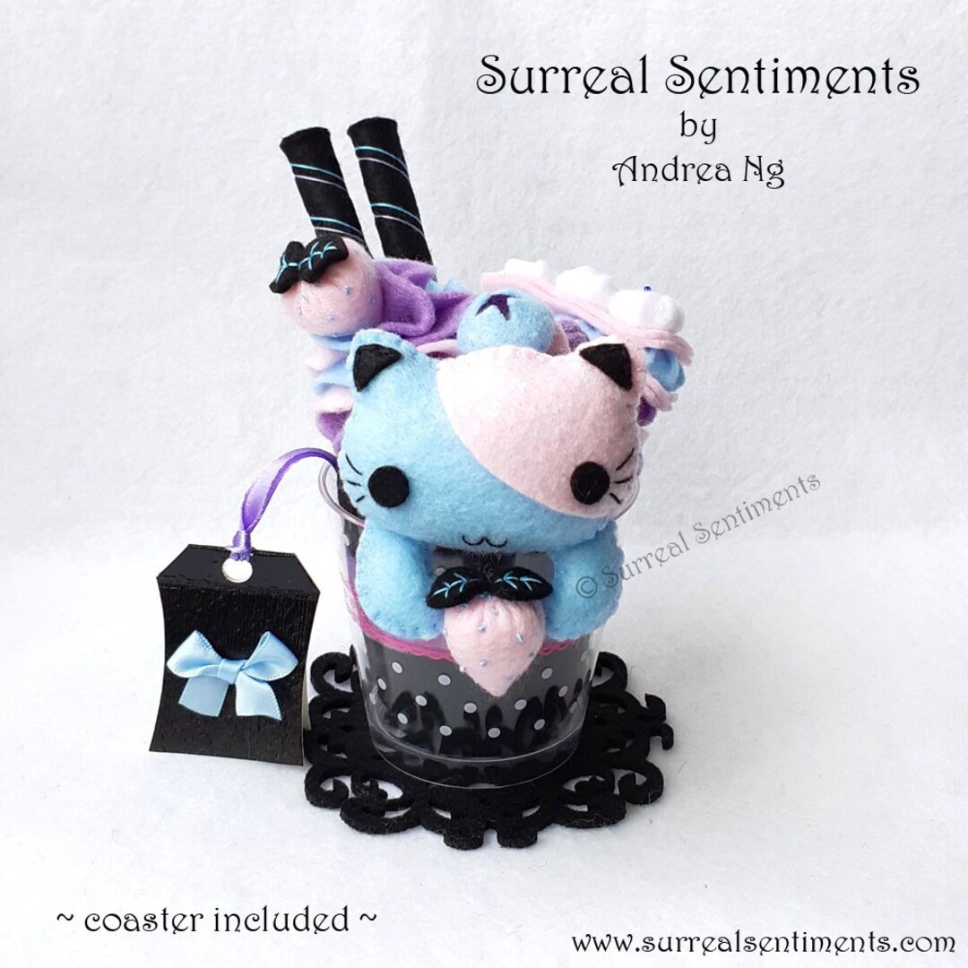 Pastel Black Calico Cat Berry Smoothie Parfait Kawaii Cafe Cat Desk ...