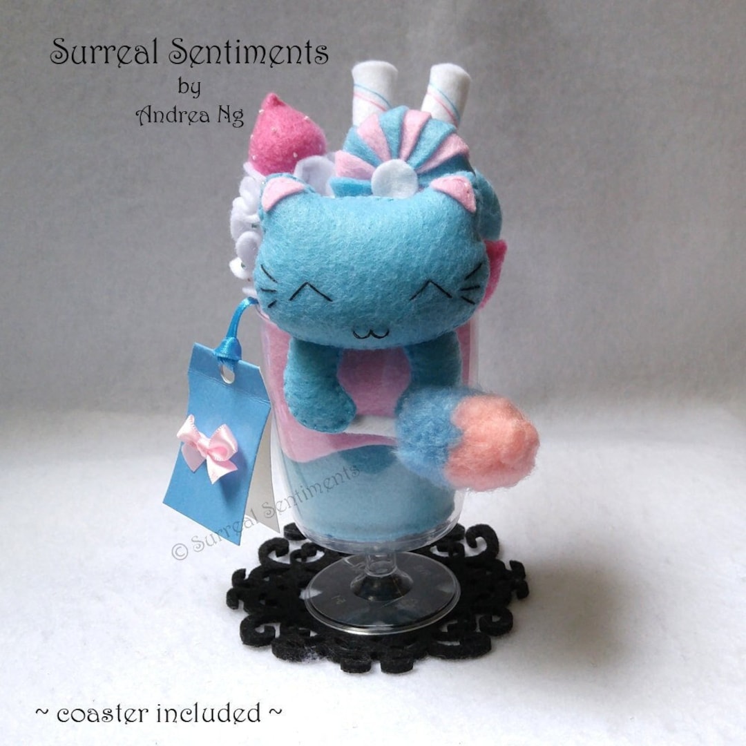 Cotton Candy Blue Cat Ice Cream Sundae Candy Floss Colored Cat Doll ...