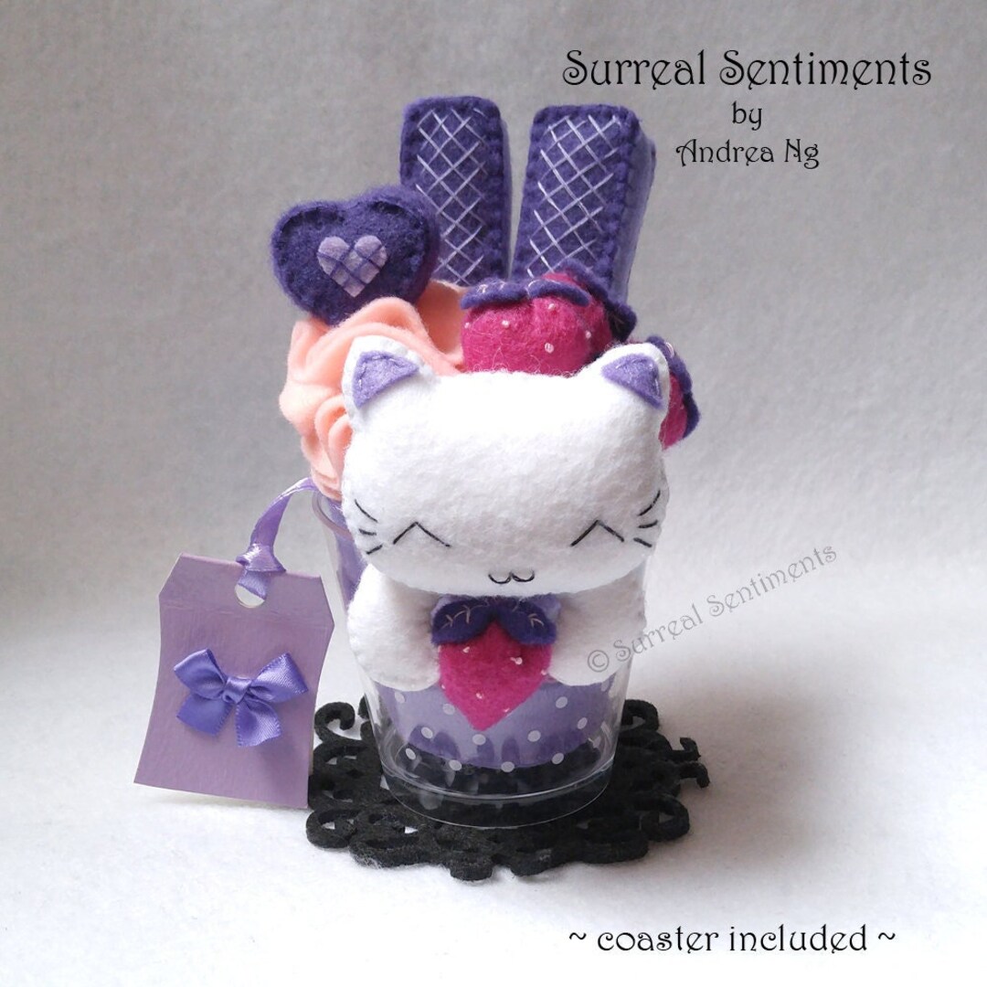 Purple Strawberry White Cat Parfait Purple Kawaii Cat Decorations Cute ...