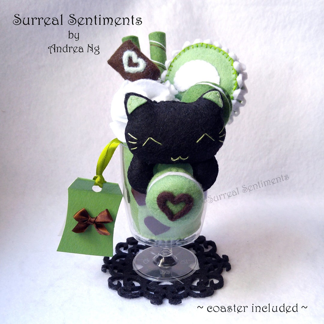 Matcha Chocolate Heart Bubble Tea Black Cat Bubble Tea Heart Boba Tea ...