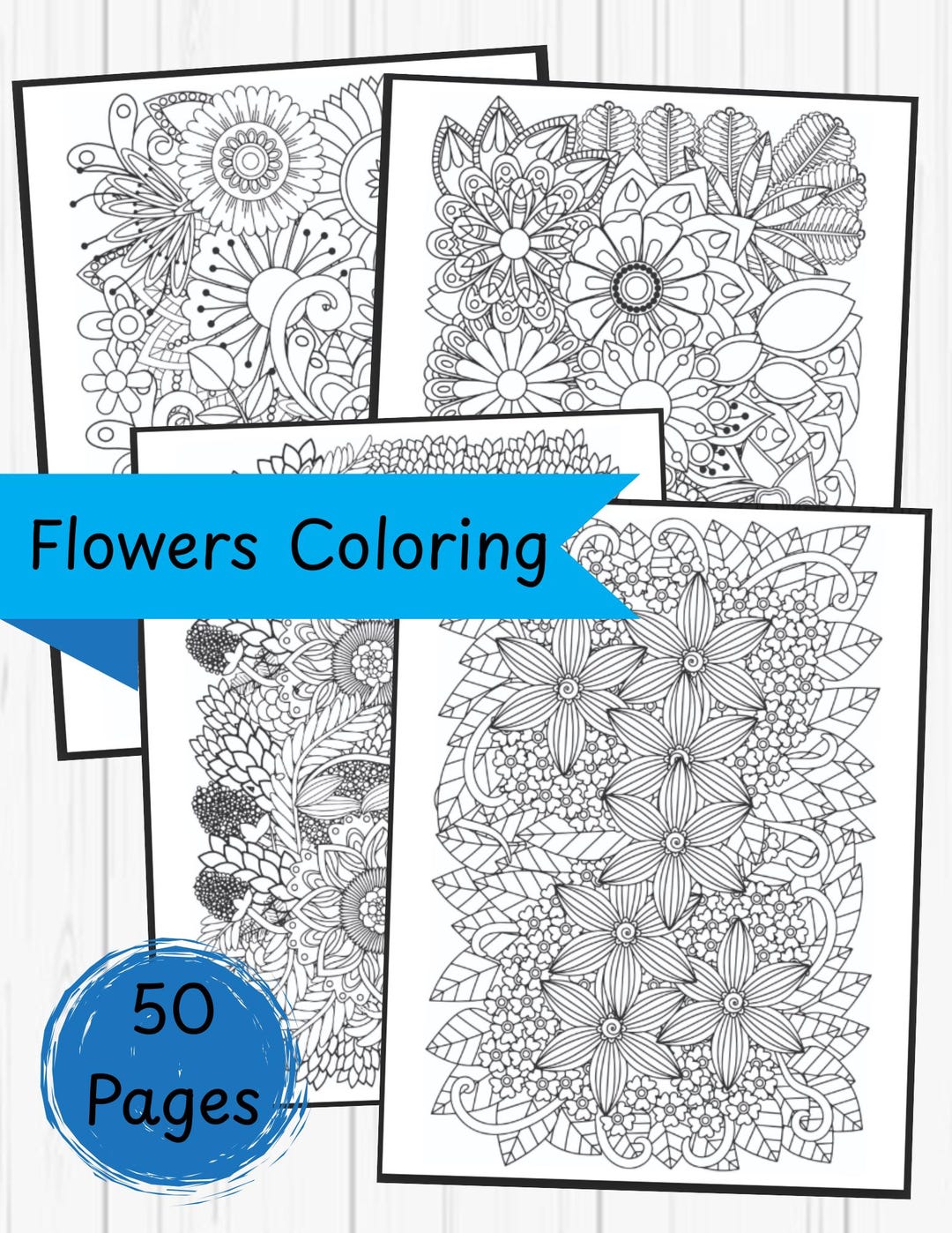 Flower Zentangle 50 Coloring Pages, Digital, Instant Download - Etsy