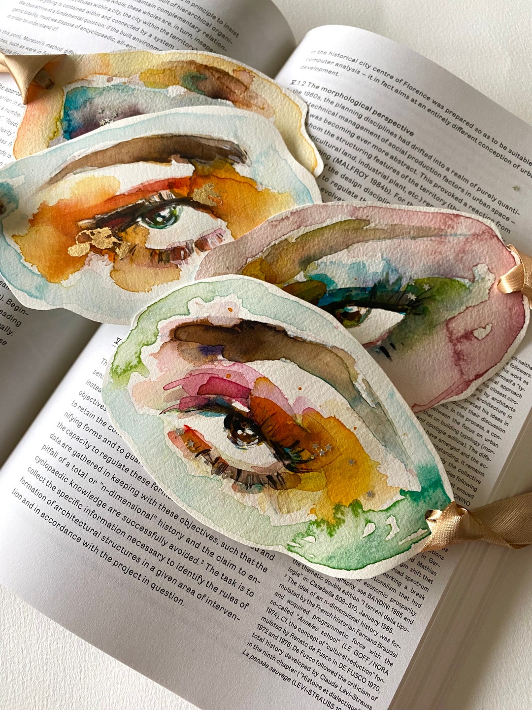 Watercolor Eye Bookmark, Original Hand Painted Art With Champagne Gold ...