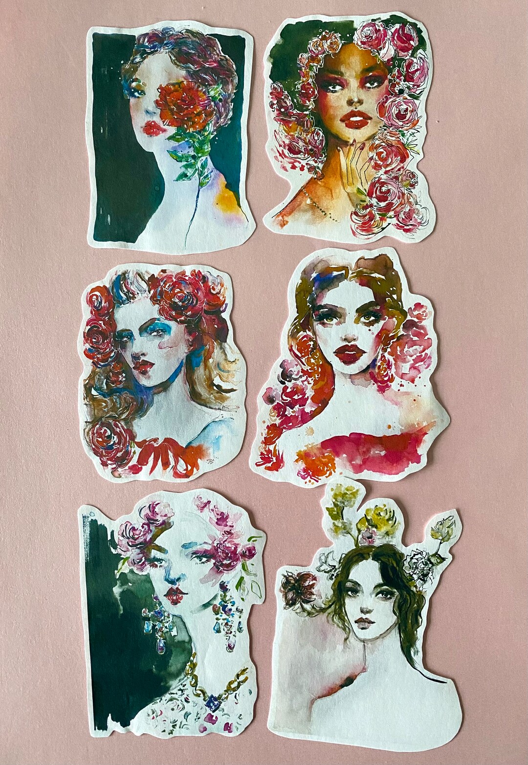 Girls & Roses, Fashion Illustration Art, Paper Sticker Made From ...