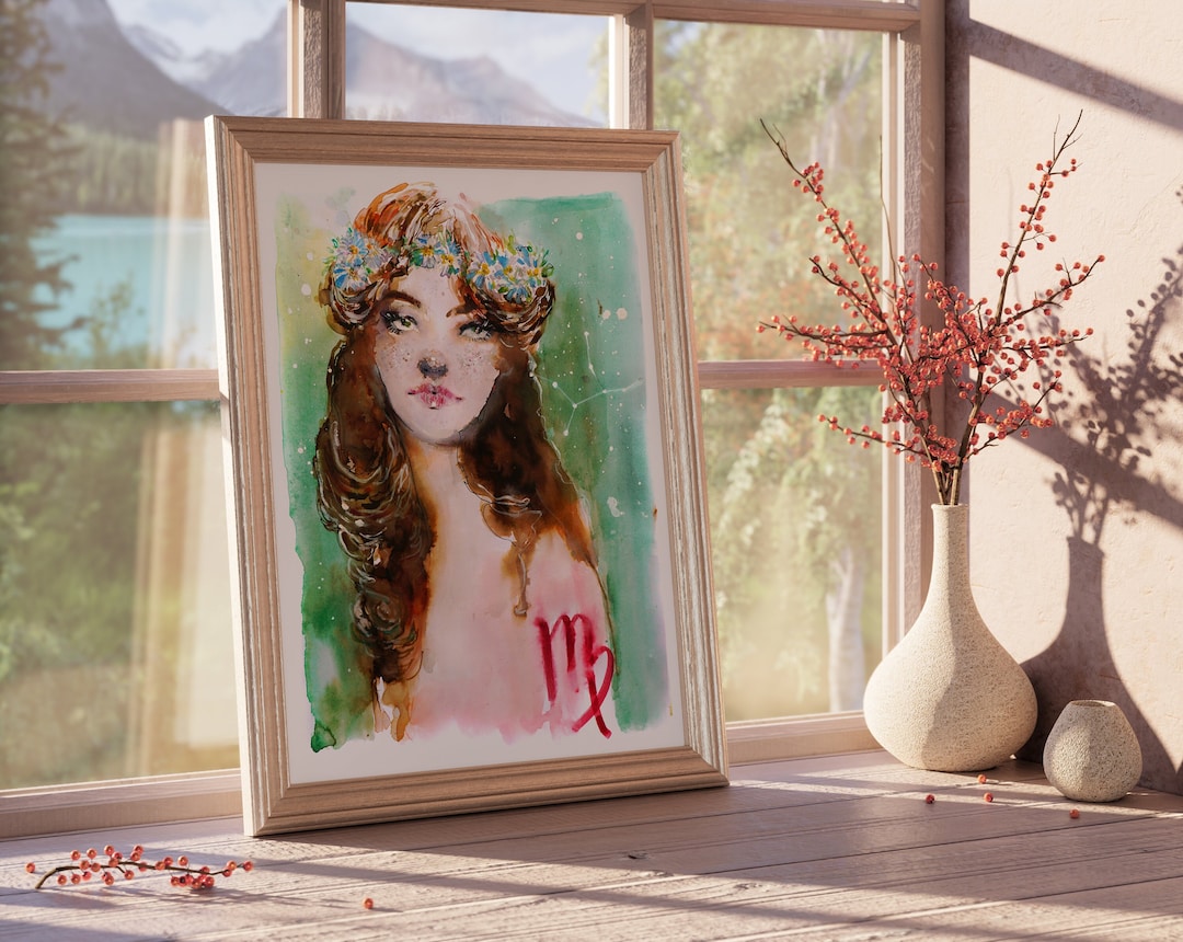 Virgo Girl Poster. Astrology Art Print, Feminine Star Sign Wall Art ...