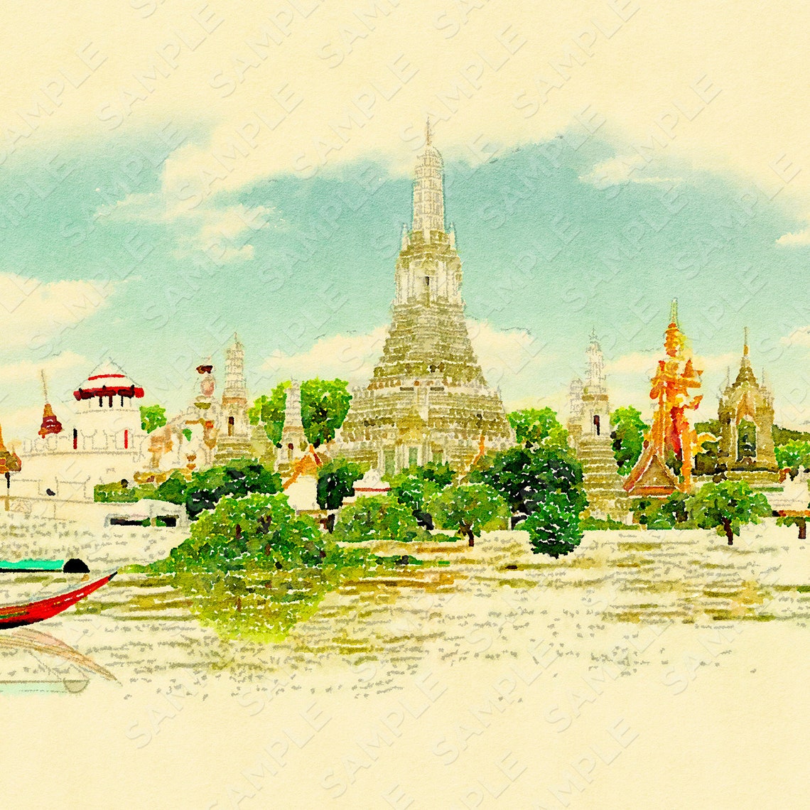 Watercolor Bangkok City Illustration Bangkok Artwork Bangkok - Etsy
