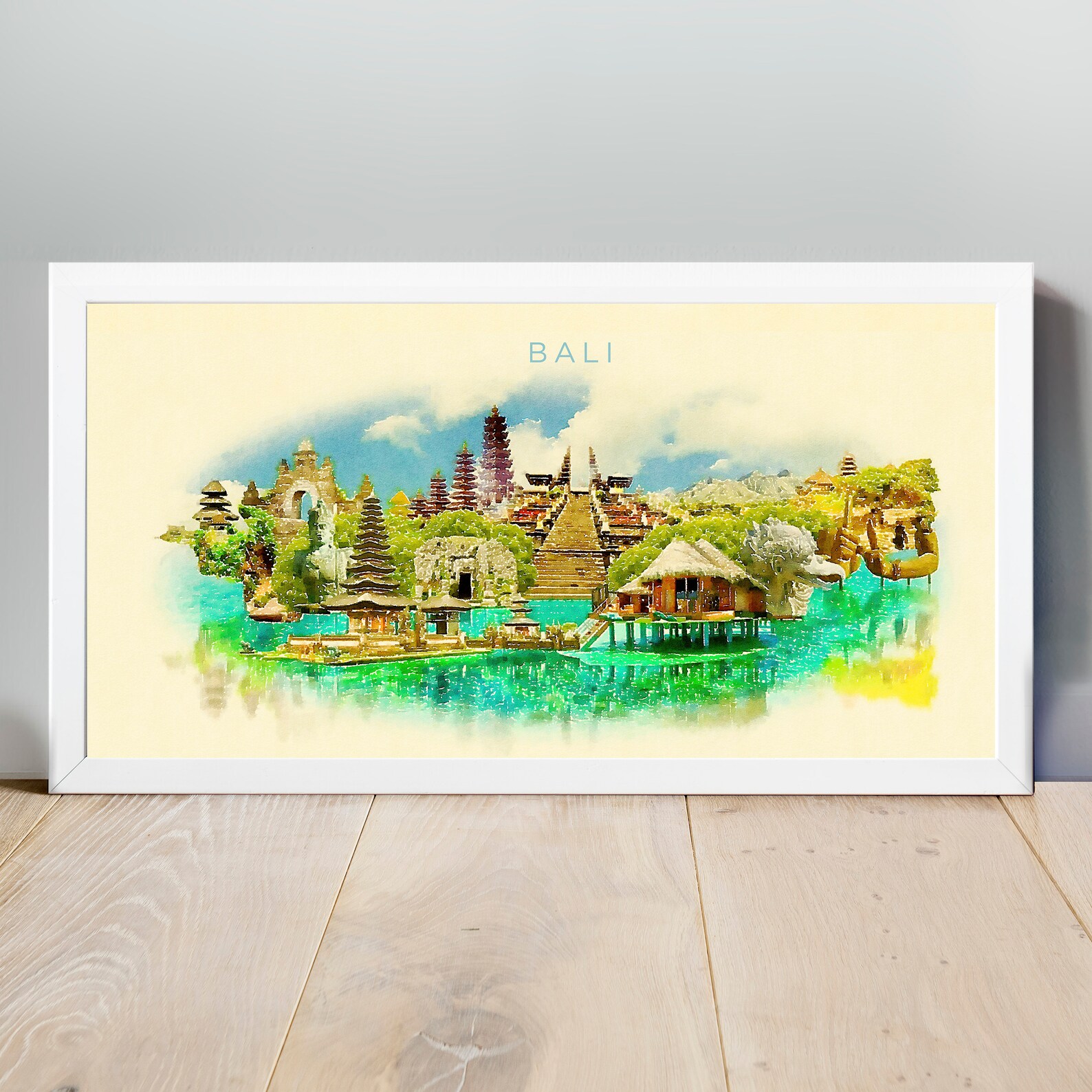 Watercolor Bali Illustration, Bali Artwork, Bali Skyline, Panoramic ...