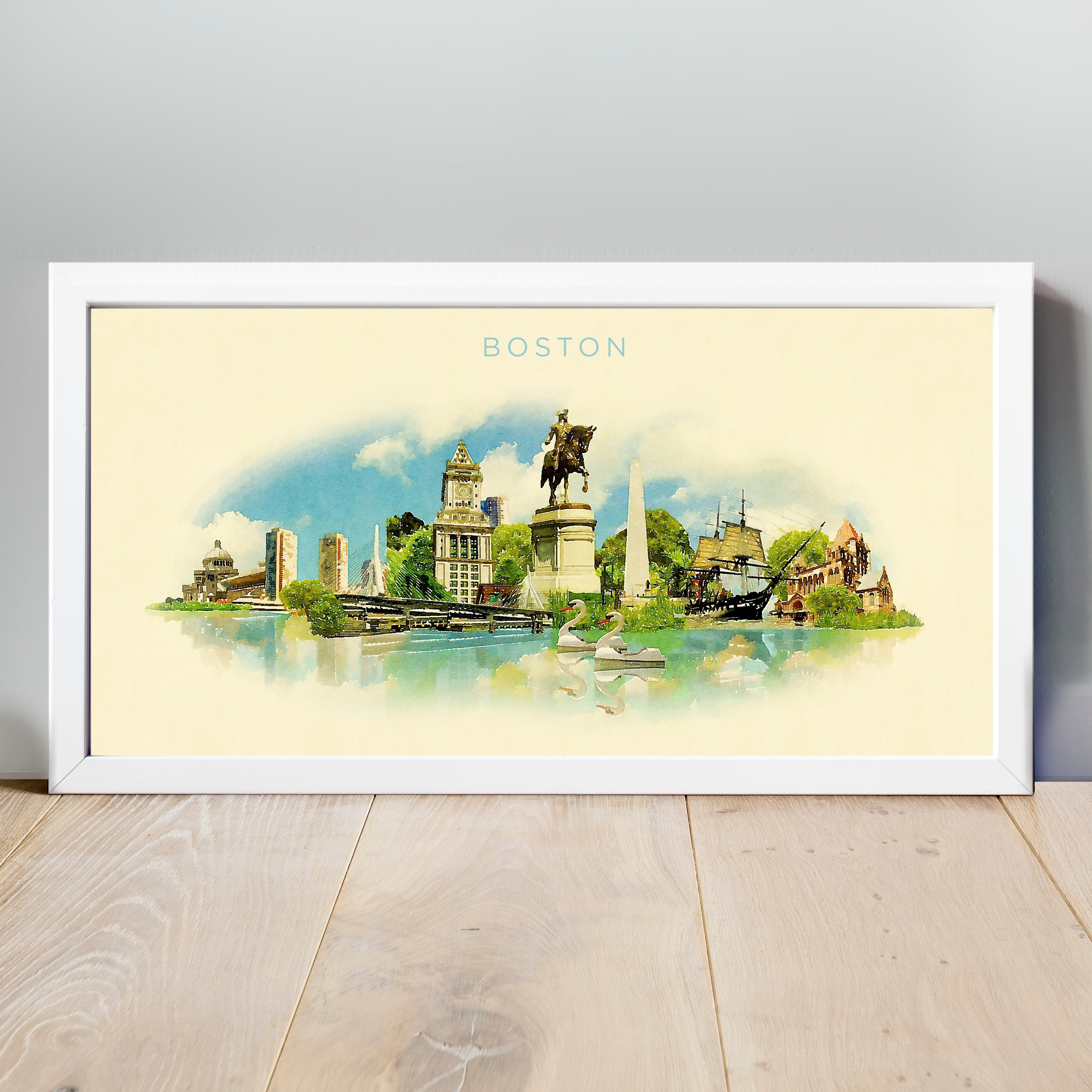 Watercolor Boston City Illustration, Boston Artwork, Boston Skyline ...