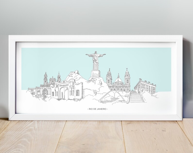 Rio City Sketch Poster, Hand Drawing Rio Panoramic Poster, Rio Artwork ...