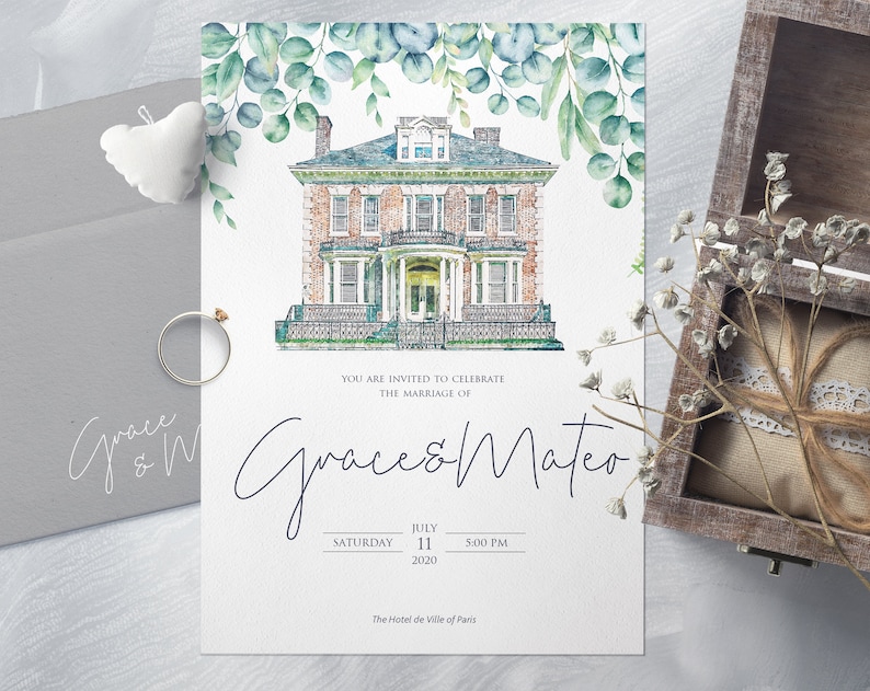 Wedding Invitation Watercolor Venue Painting Wedding Venue Invitation ...
