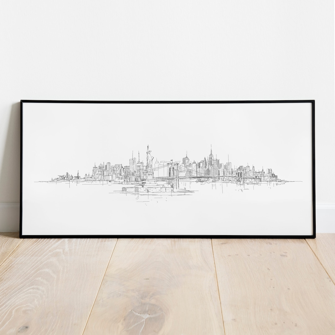 New York City Sketch Poster, Hand Drawing New York Panoramic Poster, NY ...