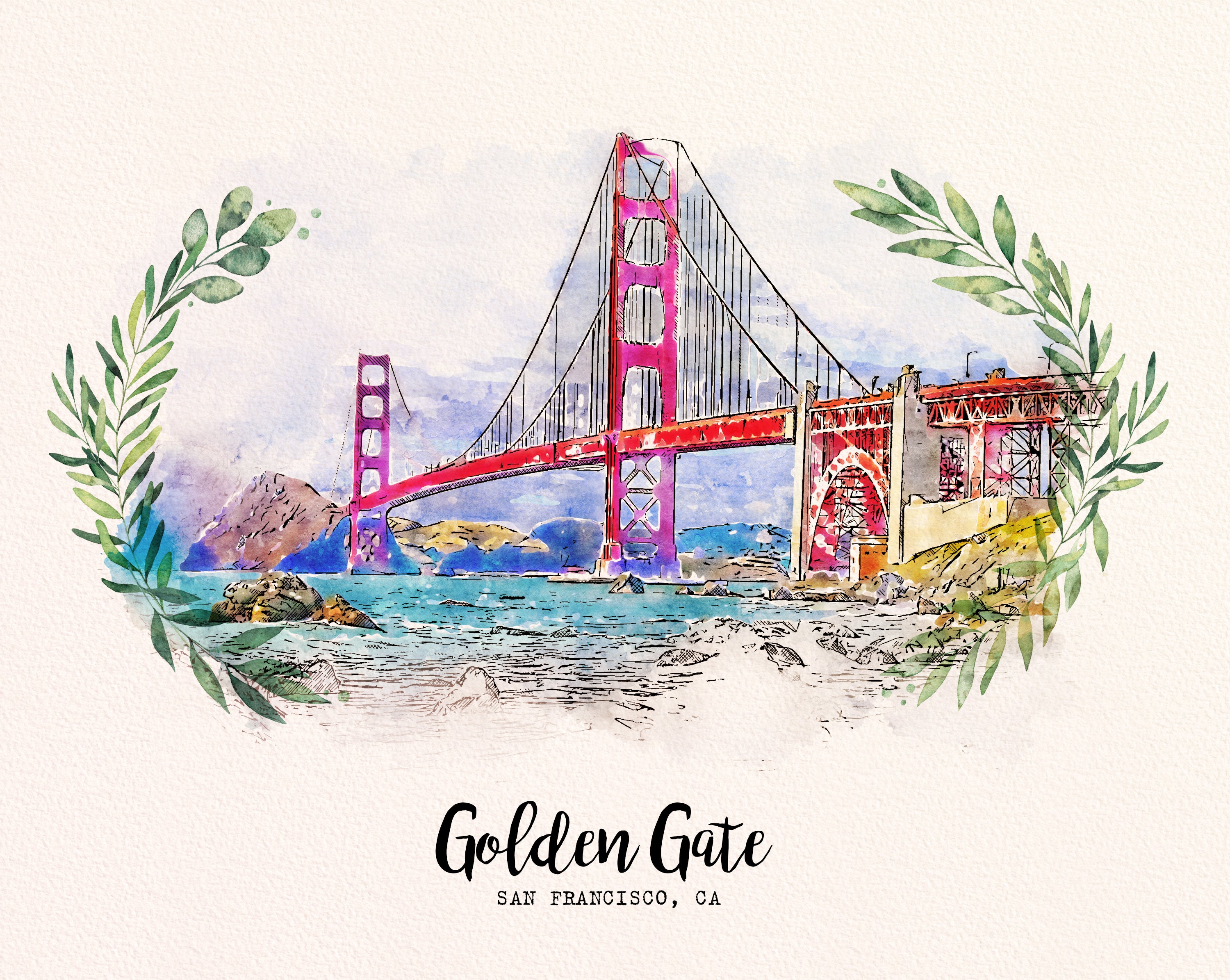 Aquarell San Francisco City Illustration, San Francisco Artwork, San ...