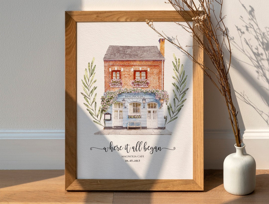 Custom Watercolor Storefront Portrait,business Front,shop Painting ...