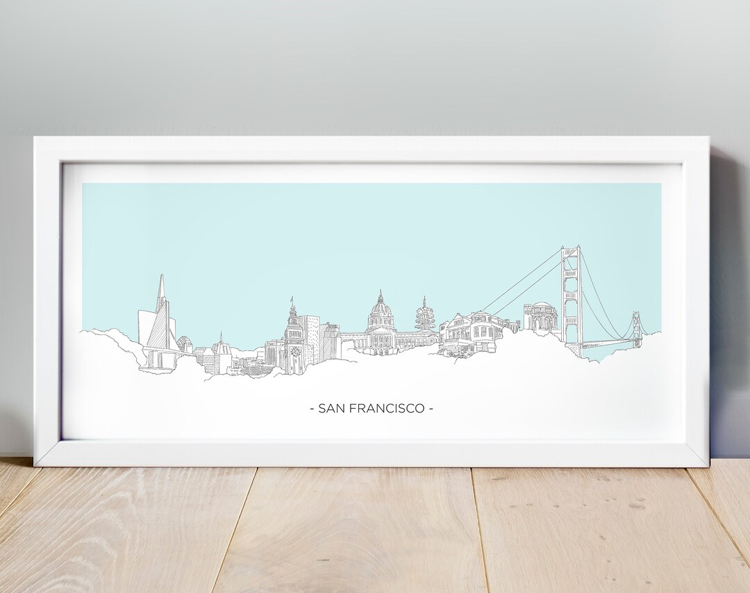 San Francisco City Sketch Poster, Hand Drawing San Francisco Panoramic ...