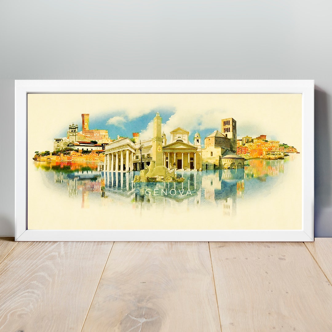 Watercolor Genova City Illustration, Genova Artwork, Genova Skyline ...