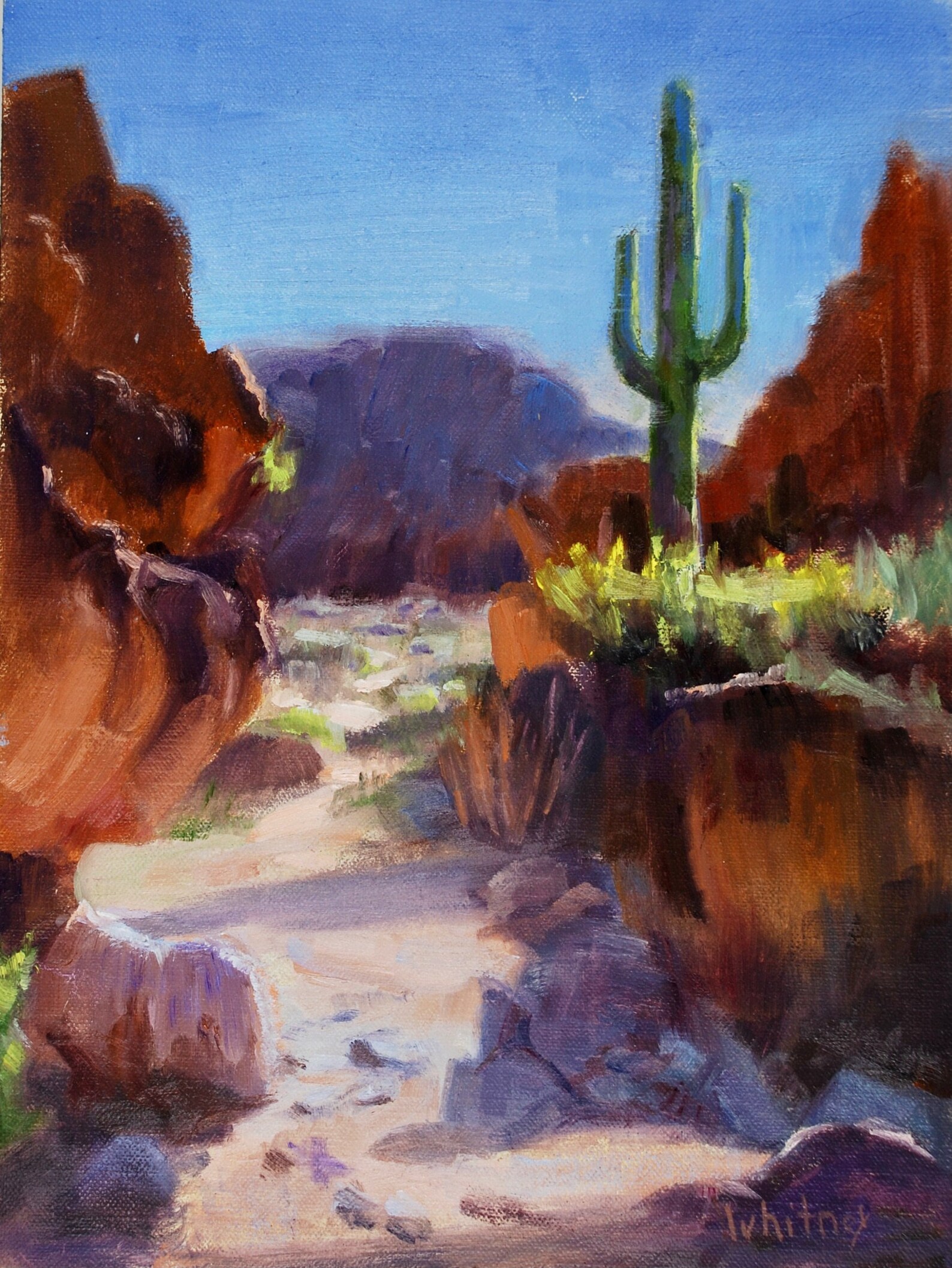 Arizona Desert Painting, Landscape, Superstition Mountains, Saguaro ...