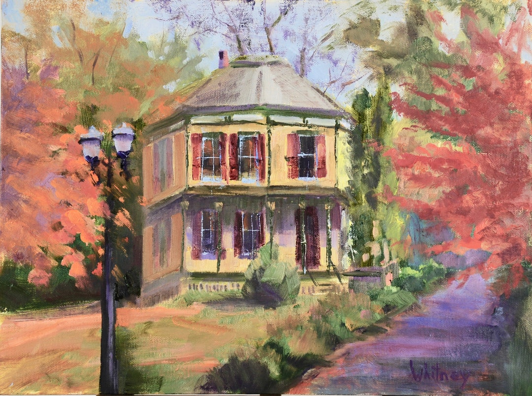 Colorful Fall Painting, Old Octagon House, Front Porch, Autumn Colors ...