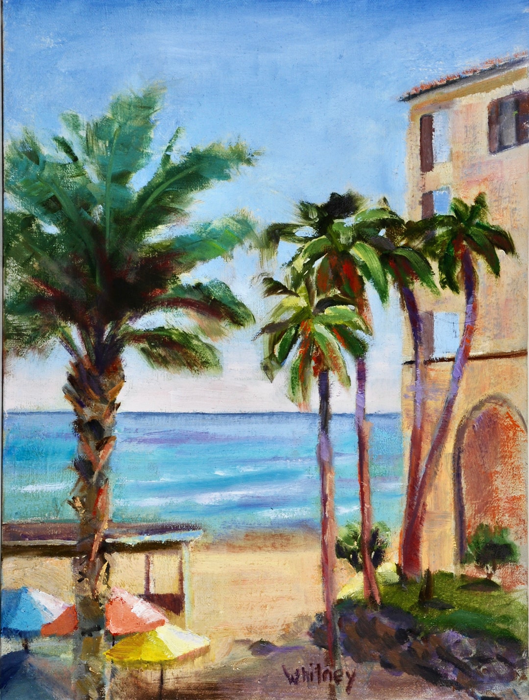 Ocean View Beach Resort Landscape, Gift, Palm Trees, Cabos Painting ...