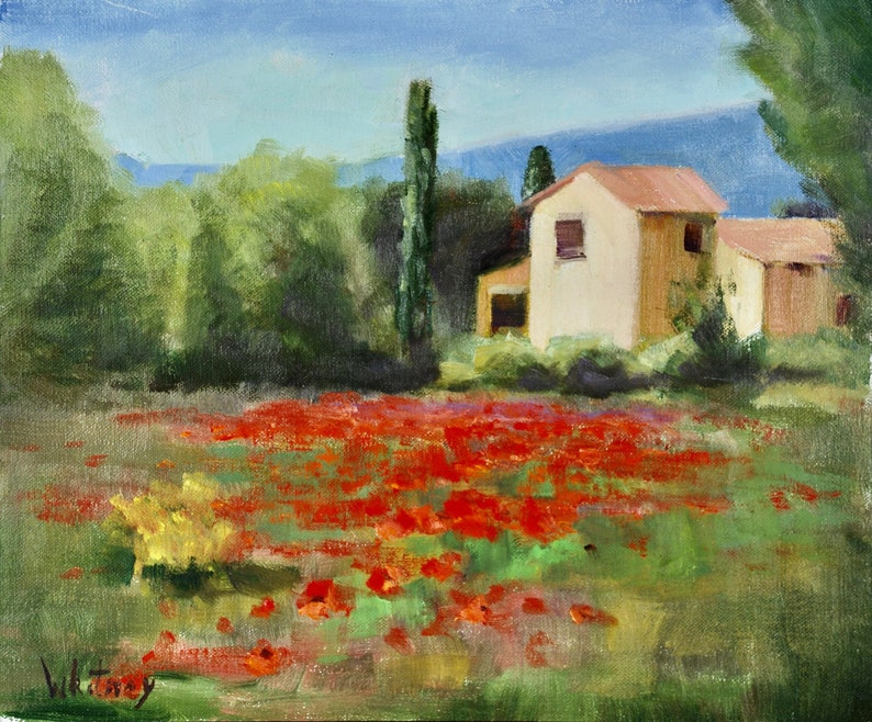 Poppy Fields Painting Springtime in France With Villa in Provence ...