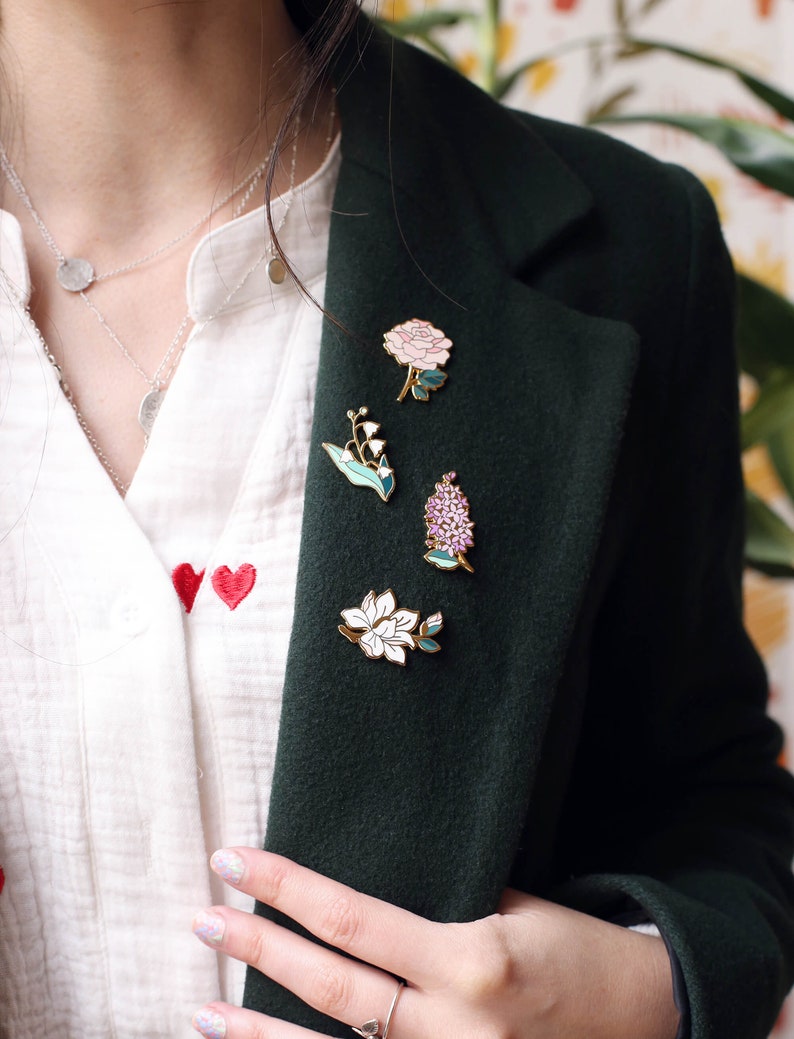 Pins Rosa Flower Flower Enamel Lapel Pin Enamel Pins Gold - Etsy