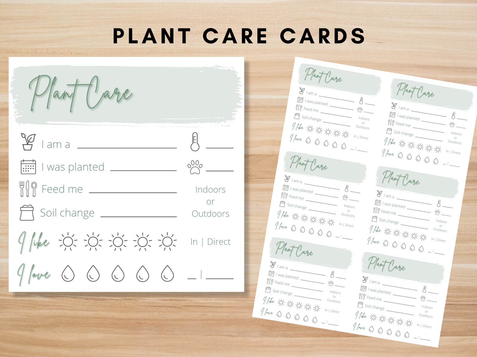 Green Plant Care Cards | DIGITAL DOWNLOAD | Printable Plant Cards ...