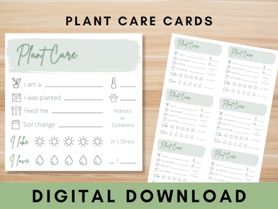 Green Plant Care Cards DIGITAL DOWNLOAD Printable Plant | Etsy