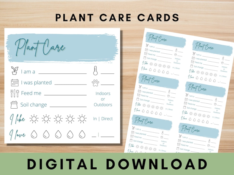 Blue Plant Care Cards | DIGITAL DOWNLOAD | Printable Plant Cards ...