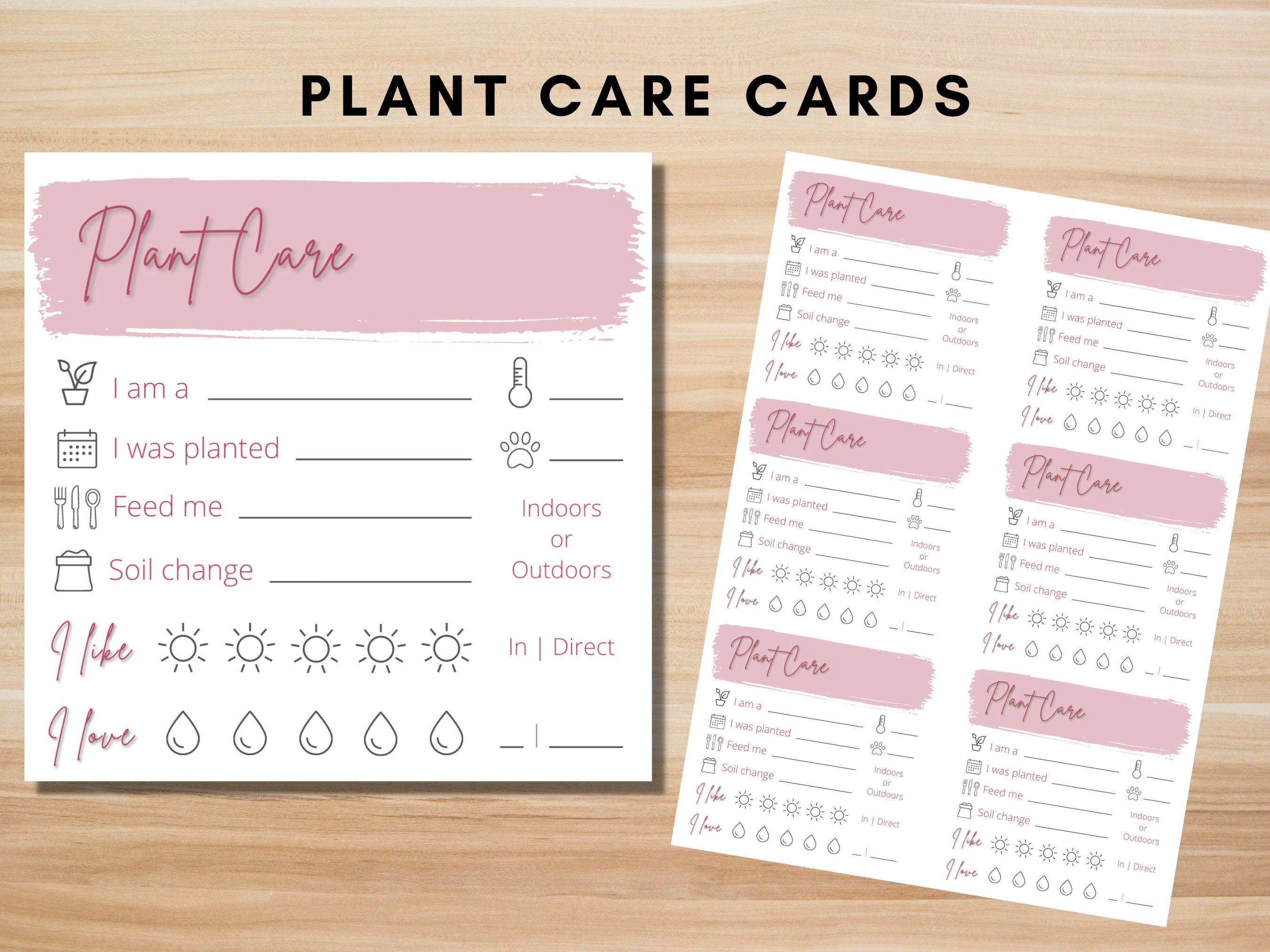 Pink Plant Care Cards | DIGITAL DOWNLOAD | Printable Plant Cards ...