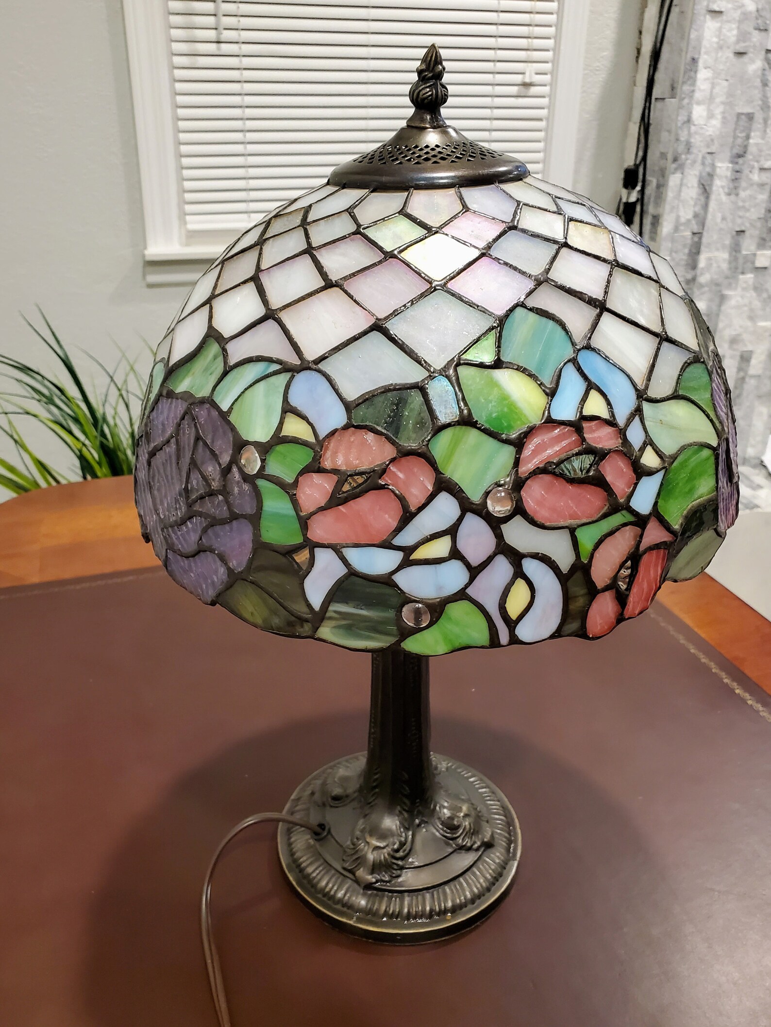 Vintage Tiffany Style Slag Glass Lamp Stained Slag Glass Lamp Etsy