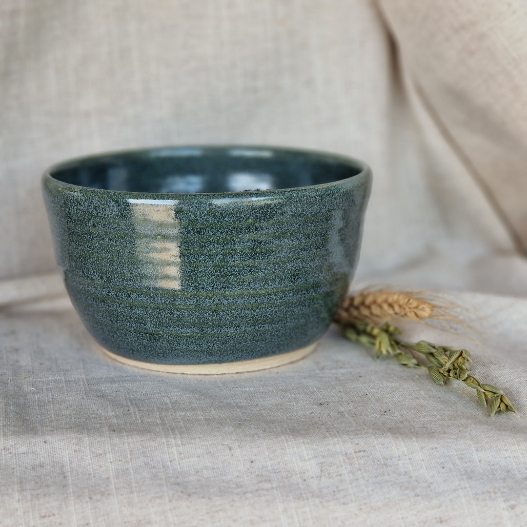 Green Ceramic Bowl, Handmade Glazed Dish, Green Stoneware Kitchenware ...