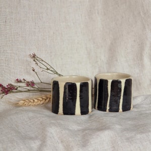 NEW Stripe Espresso Cup, 50ml Black Mugs, White Ceramic Mug, Handmade ...