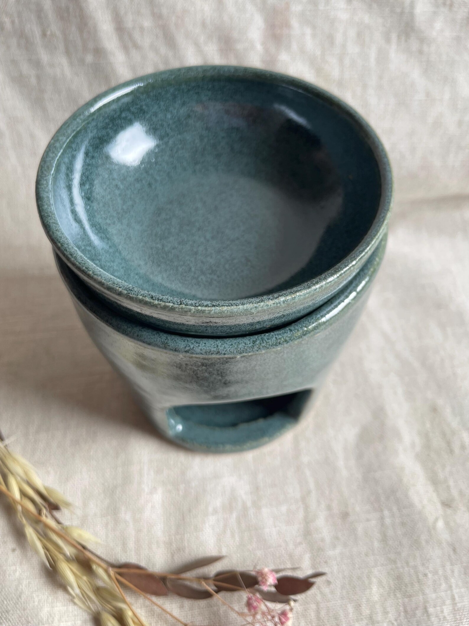 Green Ceramic Wax Burner, Ceramic Oil Burner, Handmade Green Pot ...