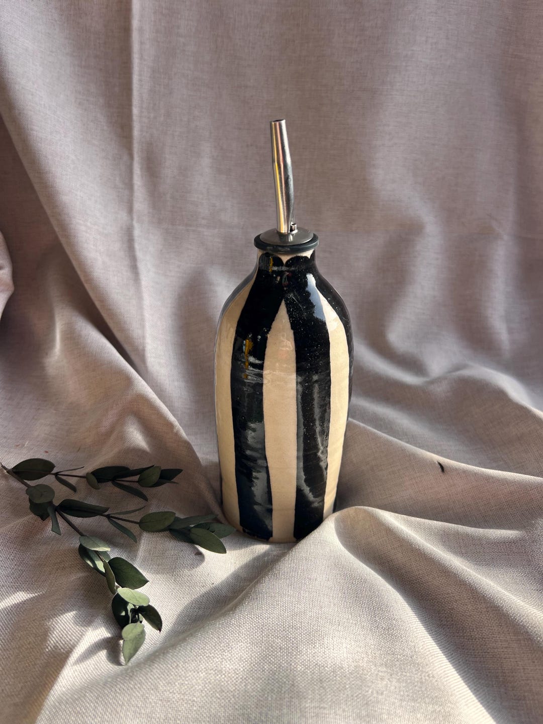 Stripe Ceramic Oil Pourer, 350ml Handmade Bottle, Oil Decanter ...