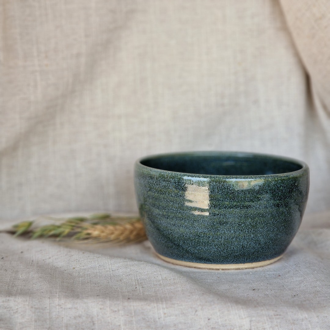 Green Ceramic Bowl, Handmade Glazed Dish, Green Stoneware Kitchenware ...