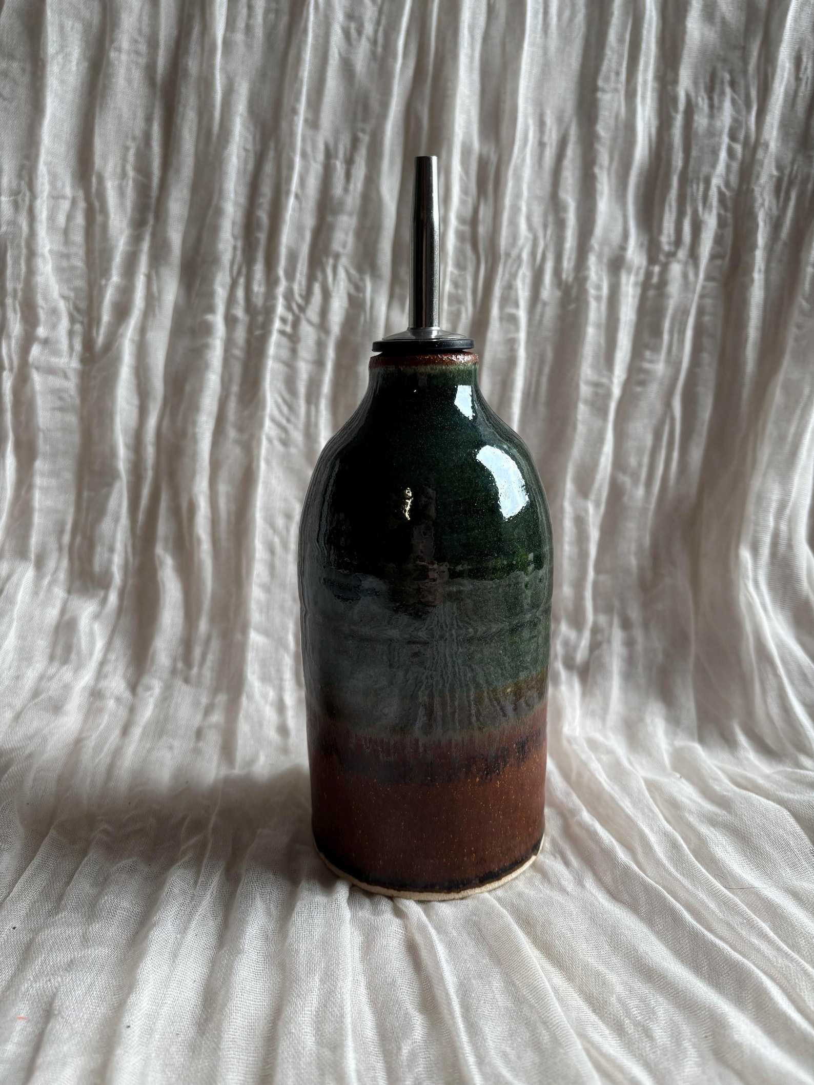 Earth Ceramic Oil Pourer, 350ml Handmade Bottle, Oil Decanter ...