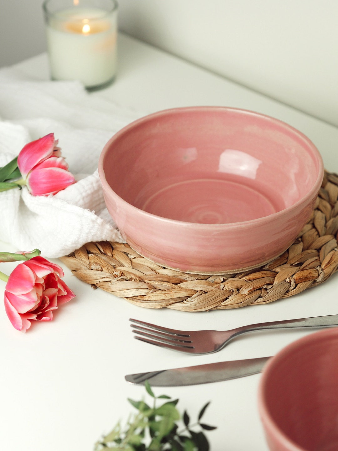 Candy Floss Pink Pasta Bowl, Baby Pink Bowl, Spring Home Decor, Summer ...