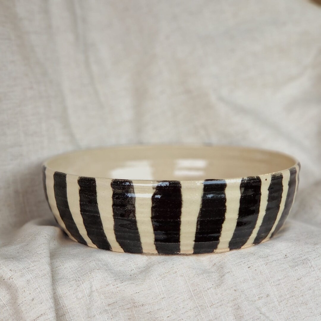Limited Edition Stripe Pasta Bowl, Handmade Wide Dish, Ceramic Serving ...