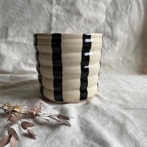 Stripe Bubble Ceramic Planter, Handmade Glazed, Black and White Plant ...